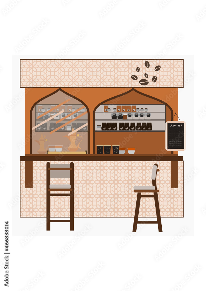 Editable Mini Mobile Arabic Coffee Shop Stand Vector Illustration With ...
