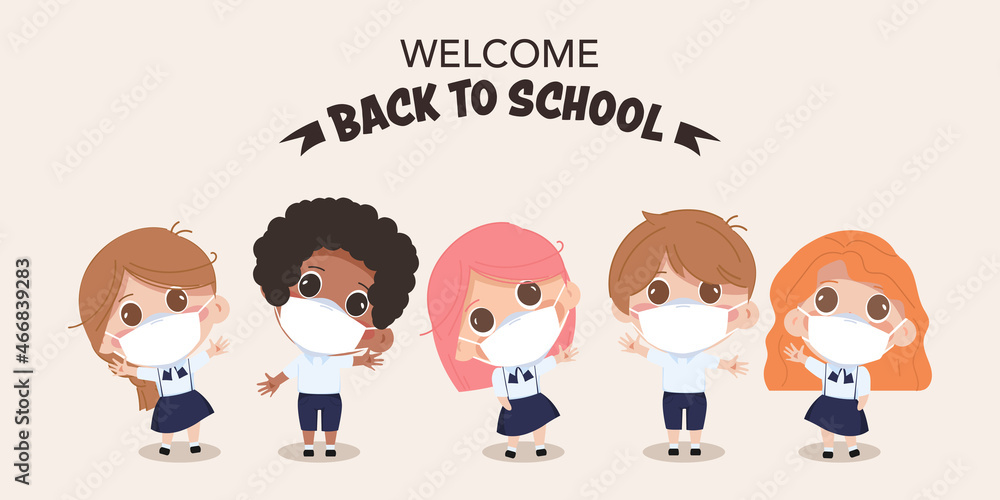 Student Back to school during virus outbreak in new normal. Children ...