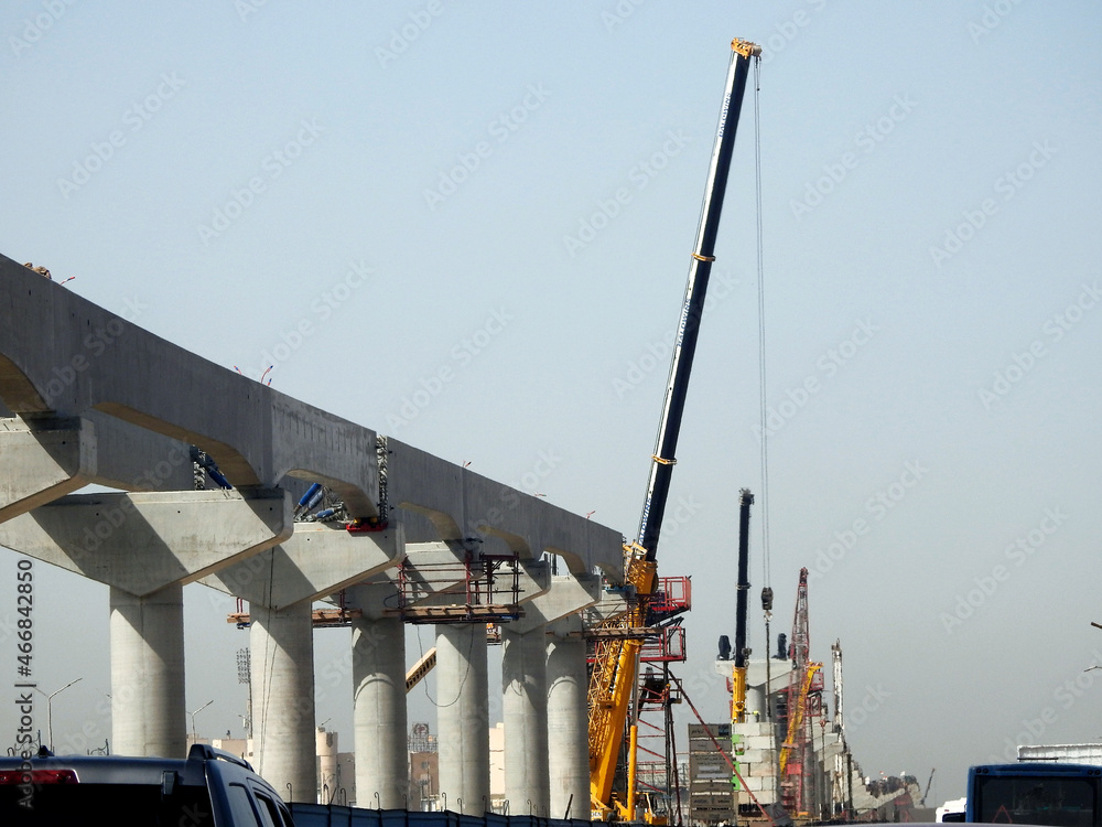 A construction site of Cairo Monorail which is a two-line monorail over ...