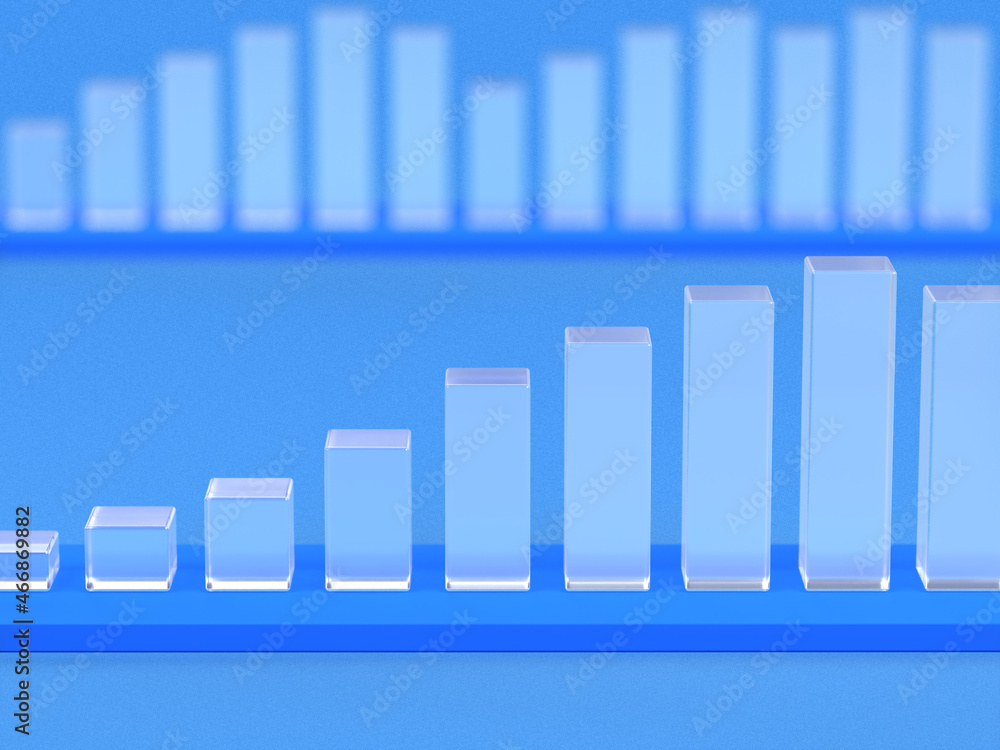 3D rendered transparent bar charts with marked parts on a bright ...