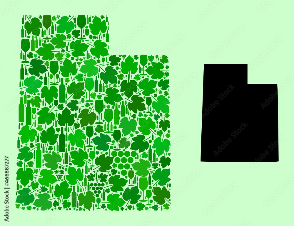 Vector Map of Utah State. Combination of green grapes, wine bottles ...