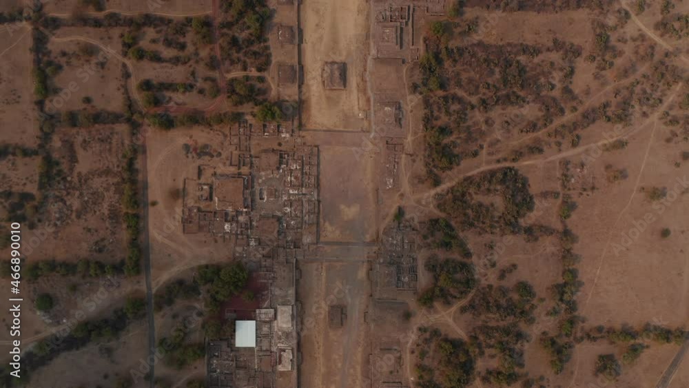 Aerial birds eye overhead top down panning view of ancient ...