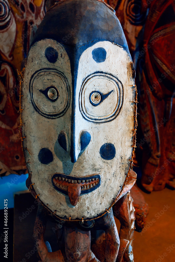 Pagan mask for ancient carnaval . Funny face with protruding tongue ...