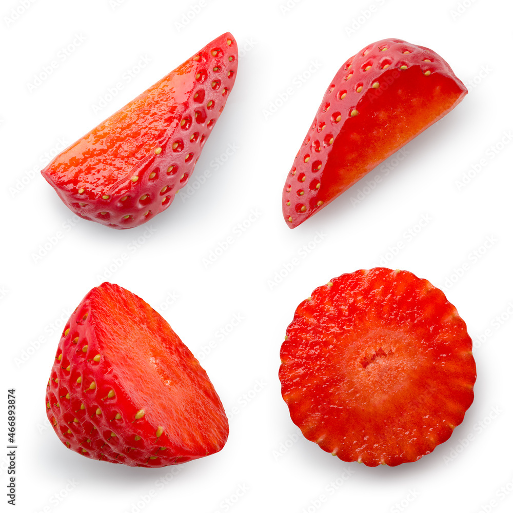 Strawberry slice isolated. Cut strawberry on white background. Berry ...