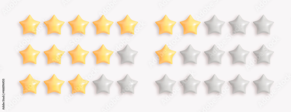 Set of realistic 3d yellow star rating symbols isolated on white ...
