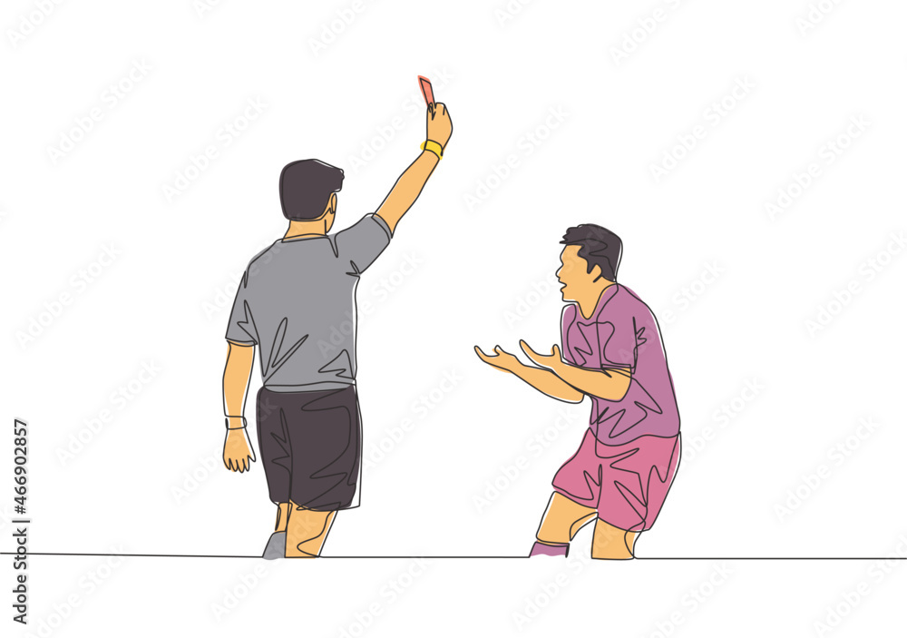 Single continuous line drawing of referee punished young football ...