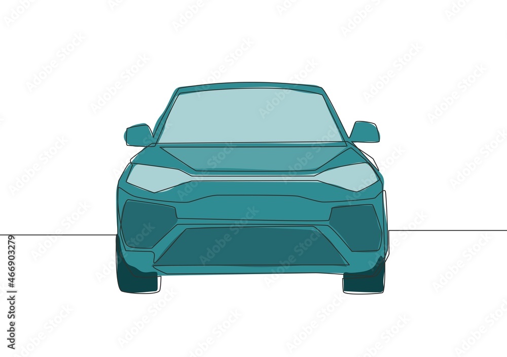 Continuous line drawing of luxury suv car from front view. Urban city ...