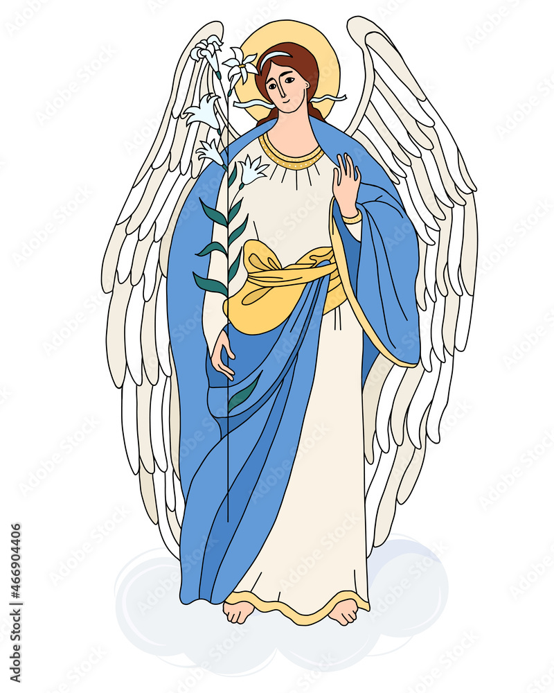 Heavenly messenger - Archangel Gabriel with lily. Vector illustration ...