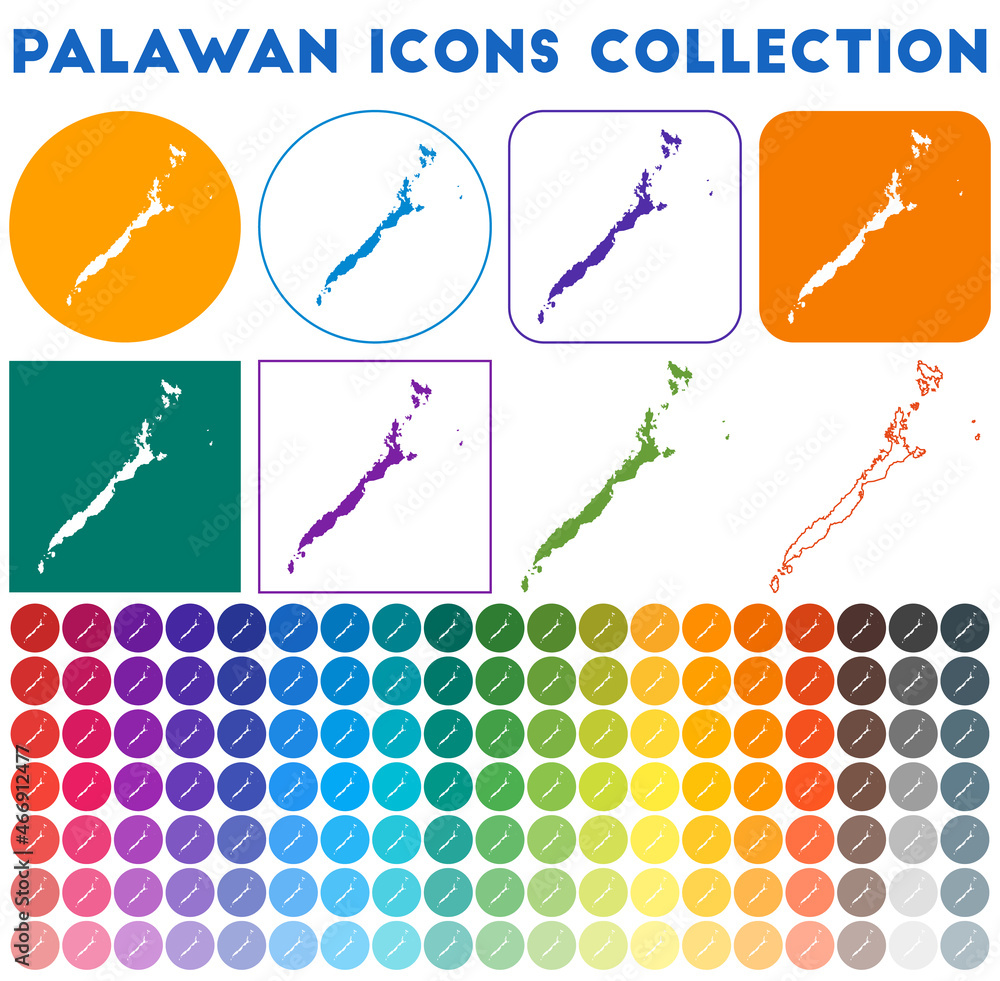 Palawan icons collection. Bright colourful trendy map icons. Modern ...