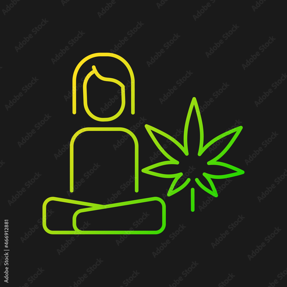 Cannabis stress therapy gradient vector icon for dark theme. Mental ...