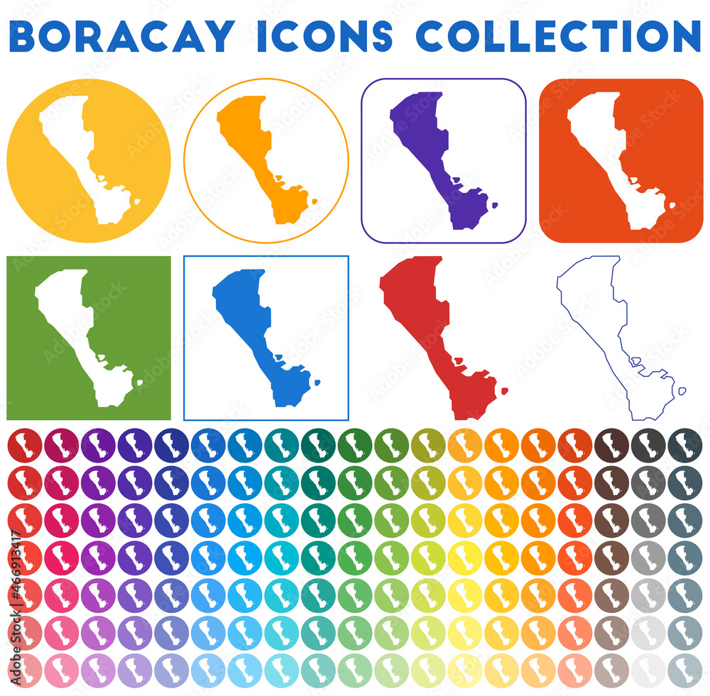 Boracay icons collection. Bright colourful trendy map icons. Modern ...