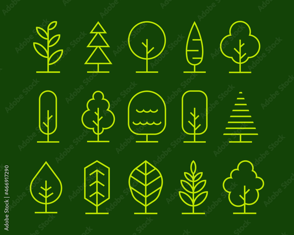 set of tree illustration in a simple monoline vector style. minimal ...