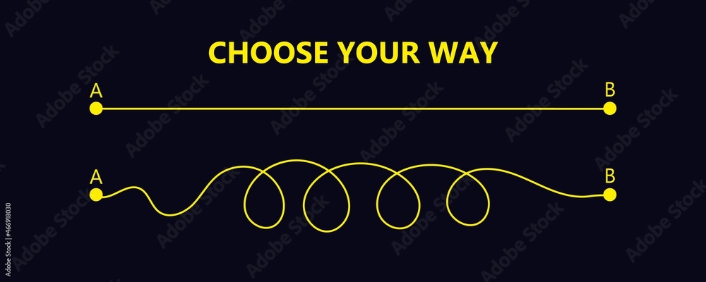 Set of difficult and easy simple way process from start to end. Vector ...