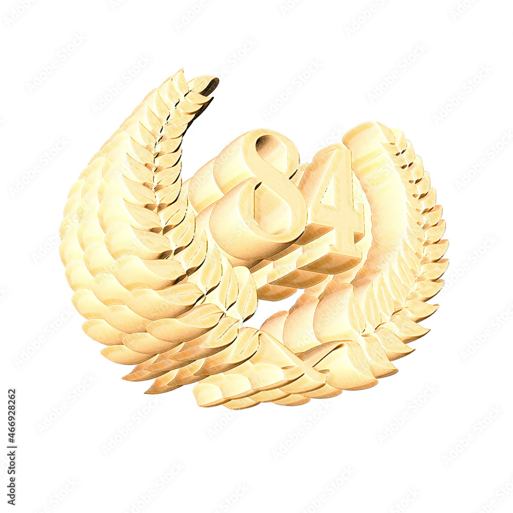 Zahl 84 mit Lorbeerkranz, Ehrenkranz, Siegerkranz als 3D-Illustration ...