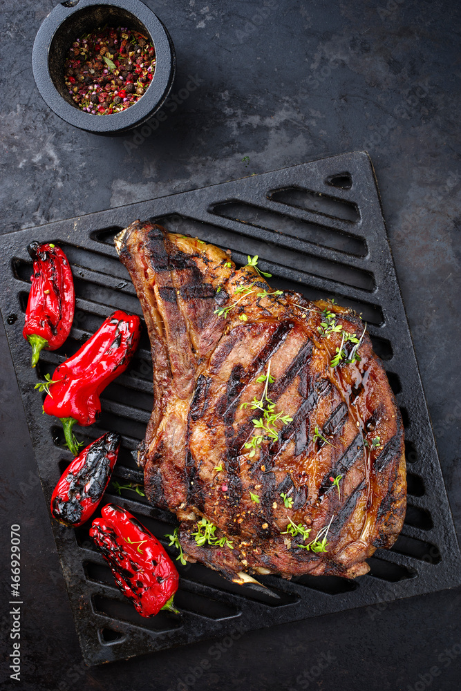 Traditional barbecue dry aged wagyu cote de boeuf beef steaks with ...