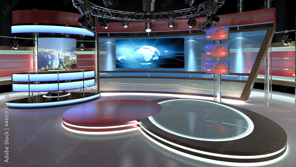 Virtual TV Studio Set. Green screen background. 3d Rendering. Virtual ...
