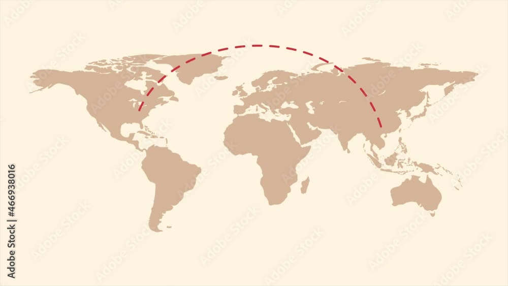 World map of airline airplane flight path. Travel around the world ...