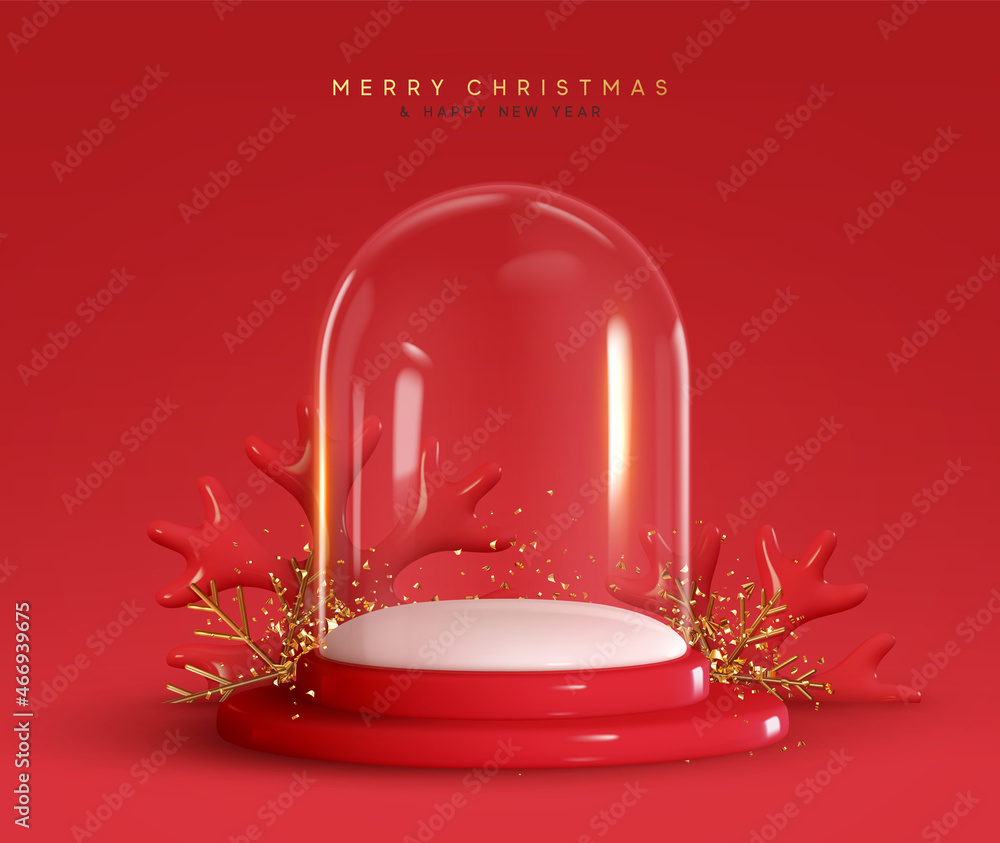 Christmas magic glass dome with white snowball, blank template. Festive ...