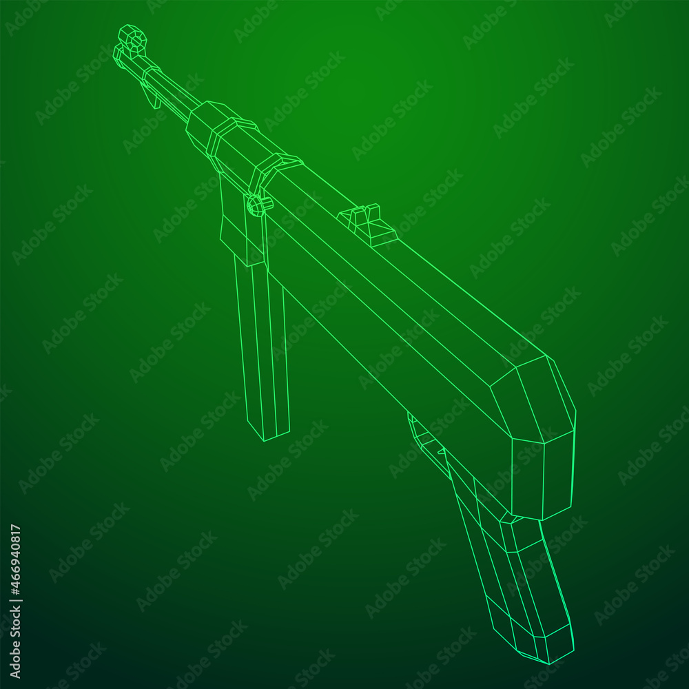 Submachine gun german MP 40 world war 2 firearms pistol. Wireframe low ...