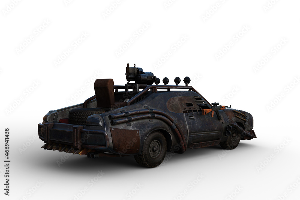 3D rendering of a fantasy zombie apocalypse armoured car isolated on a ...