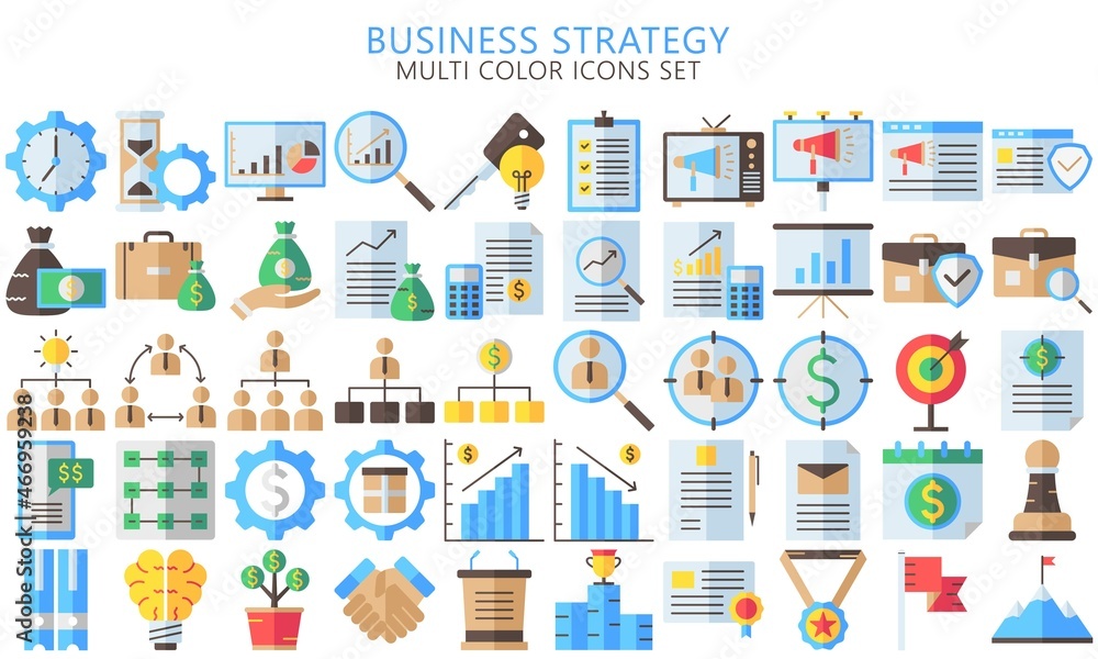 Simple of Business Strategy multi color Icons set. Contains such Icons ...