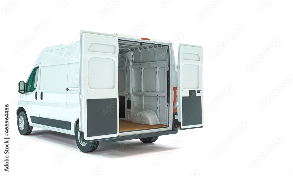 empty cargo van with open doors. Stock Illustration | Adobe Stock