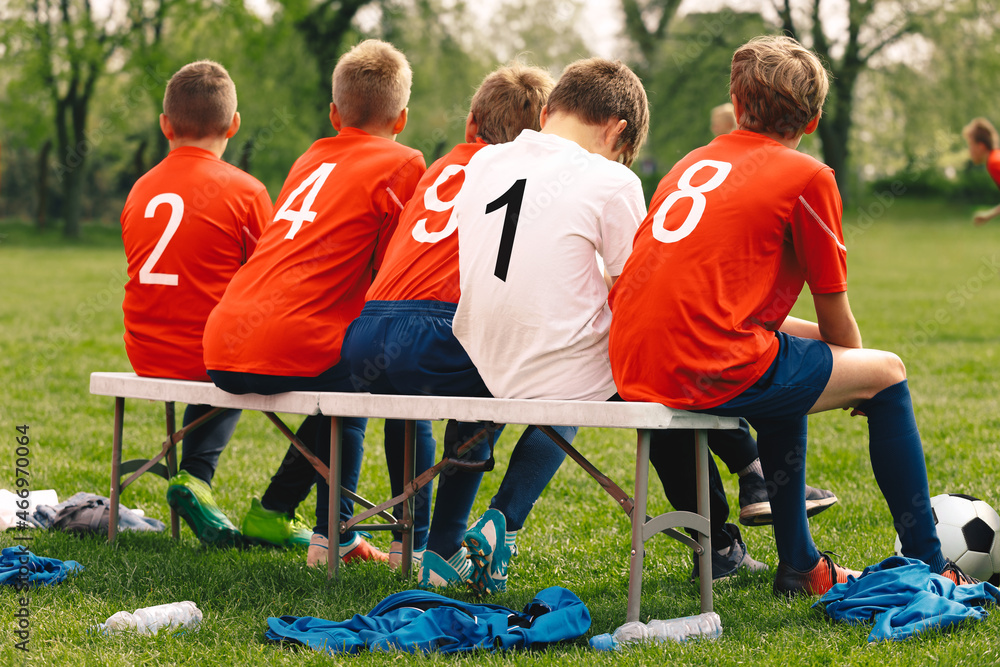 Happy Friends in Sports Team. Group of Young Boys Kicking Sports Soccer ...