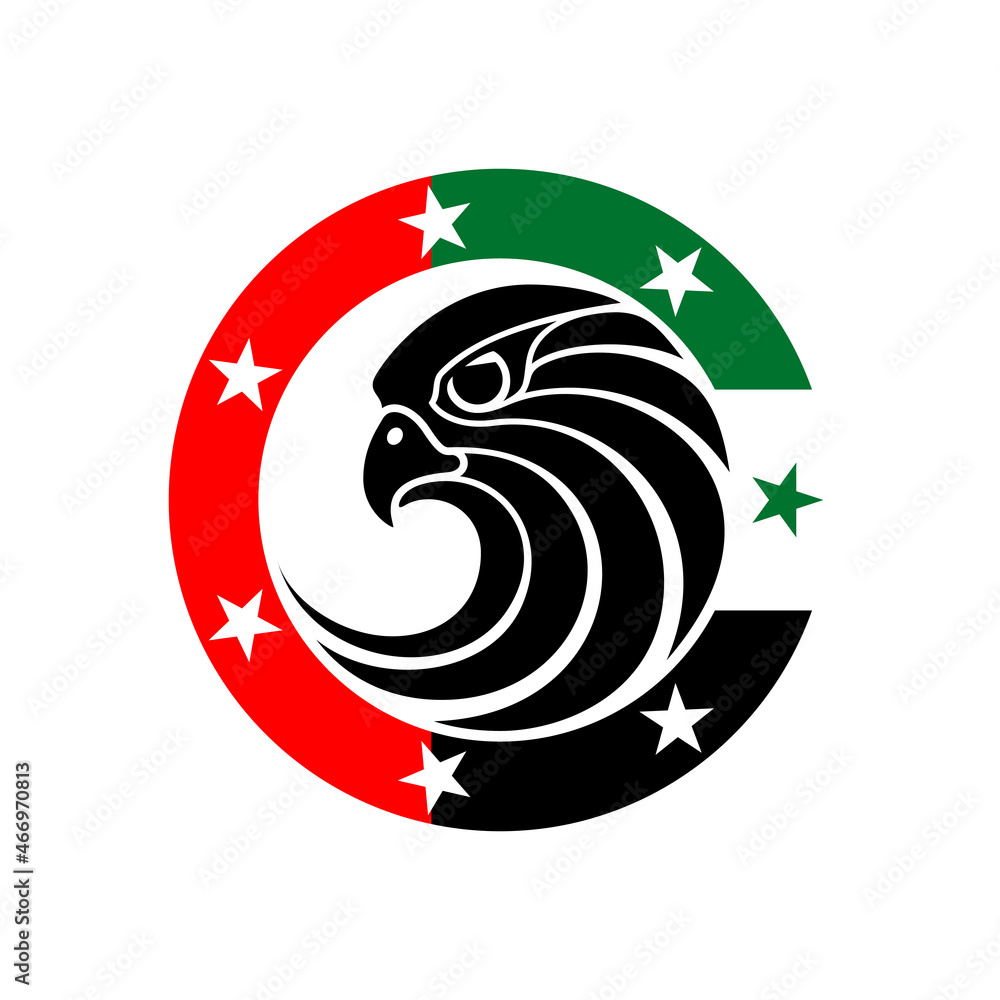 50 UAE national day logo with falcon head icon in the UAE flag colors ...