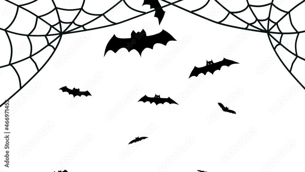 Flying bats and spider webs on alpha channel background. Spooky bats ...