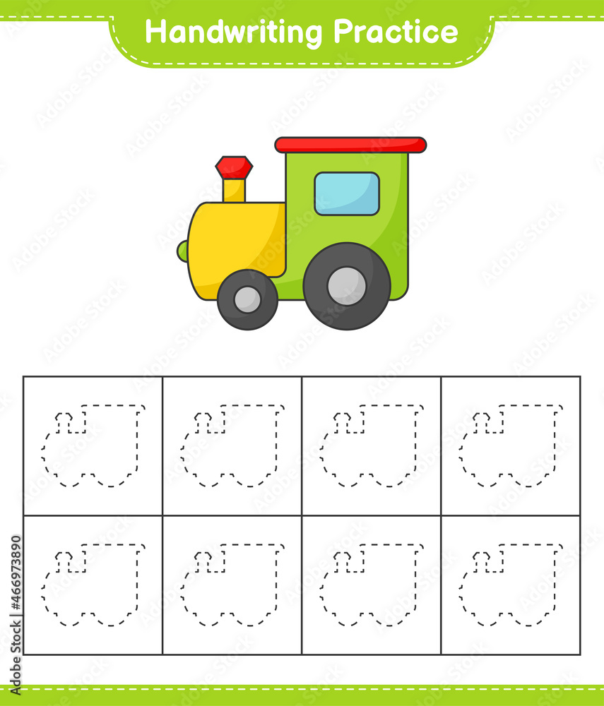 Handwriting practice. Tracing lines of Train. Educational children game ...