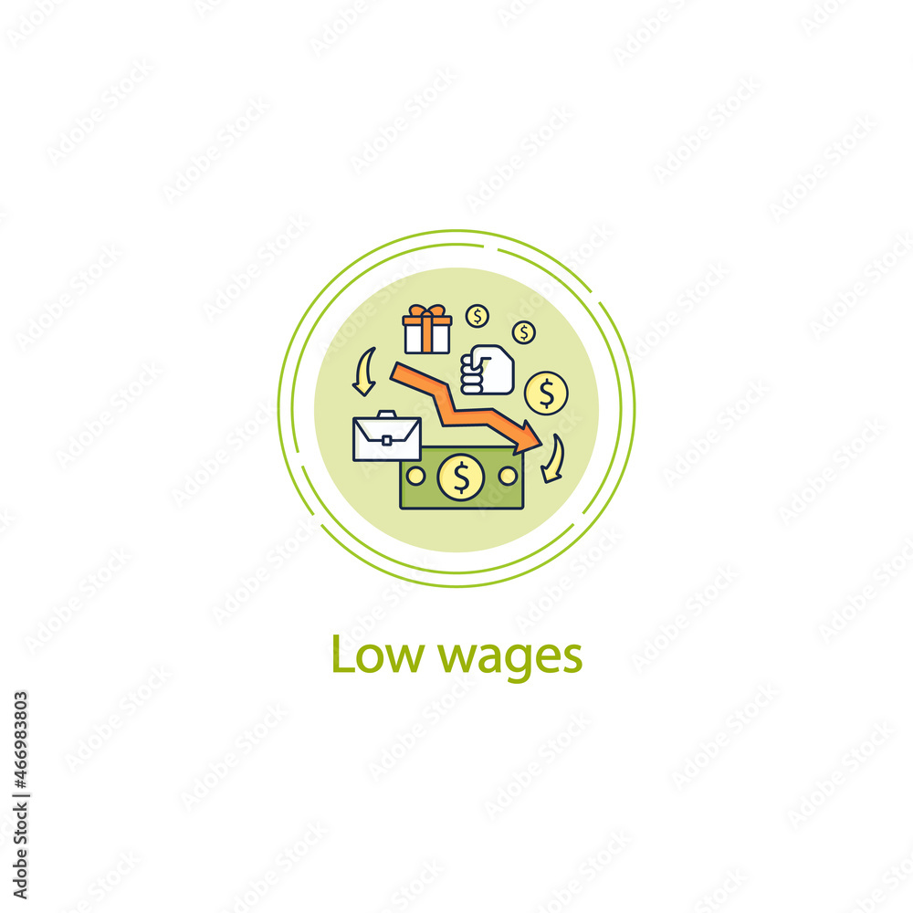 Low wages concept line icon. Important problem. Discouraging low wages ...