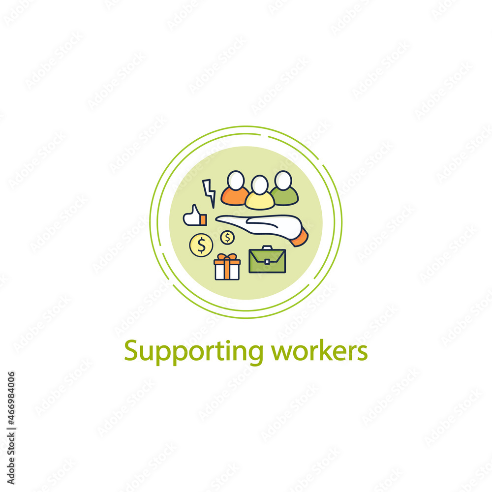 Supporting workers concept line icon. Supporting unpaid care workers ...