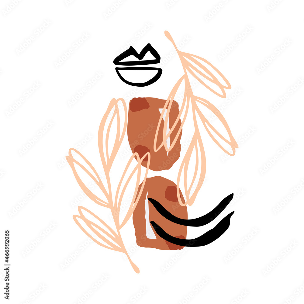 Abstract boho vector floral clipart. Hand drawn abstract shapes and ...