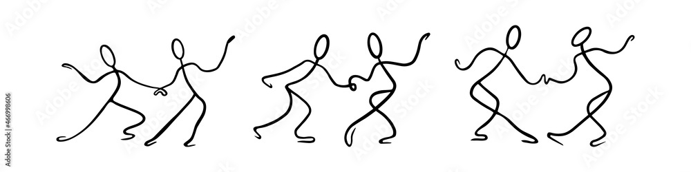 Stick figures collection. Hand drawn dancing couples isolated on white ...