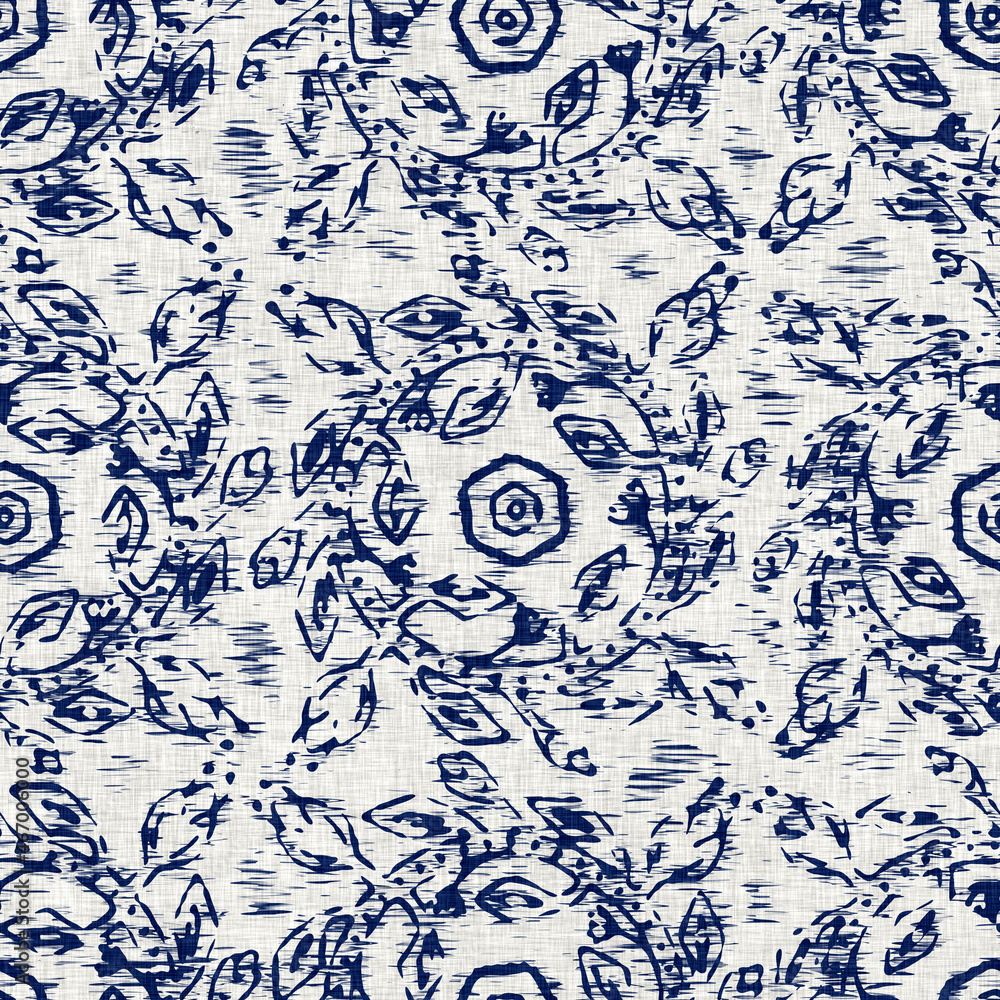 Indigo dyed fabric flower pattern texture. Seamless textile fashion ...