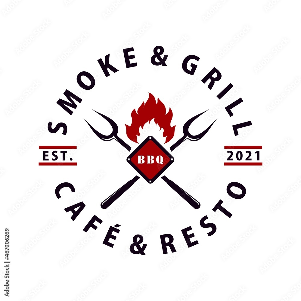 Smoke and grill. Restaurant and cafe logo icon. Barbecue, barbeque, bbq ...