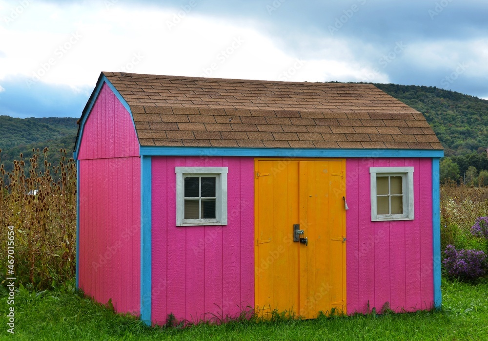 Red wooden shed. American shed is typically a simple, single-story ...