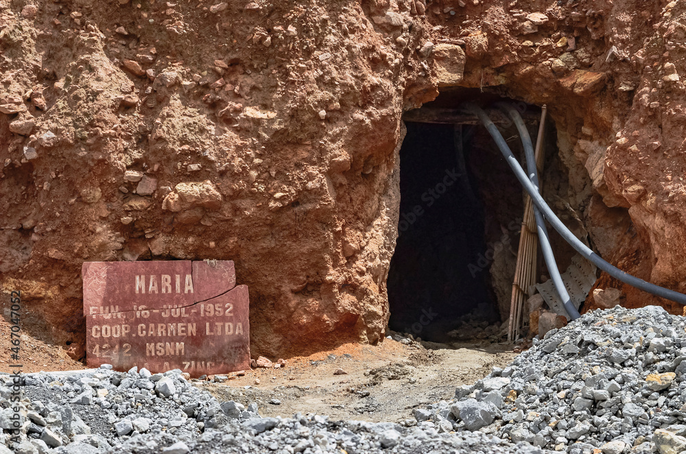 Entrance into a silver mine of Cerro Rico in Potosi, Bolivia, South ...