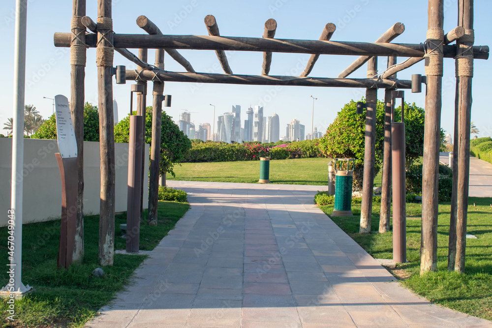 Doha Towers from inside Al Bida Park, Qatar Stock Photo | Adobe Stock