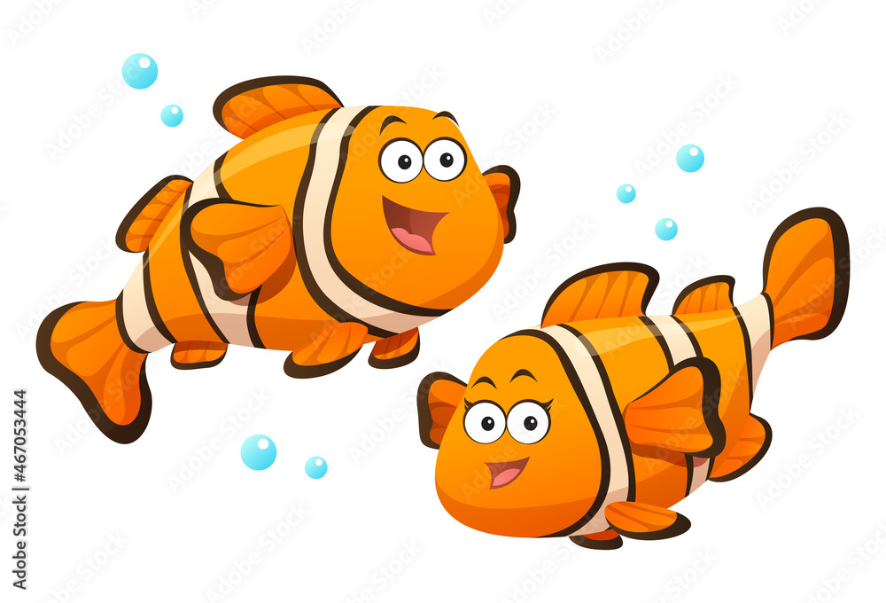 Cartoon illustration of two cute clown fish isolated on white ...