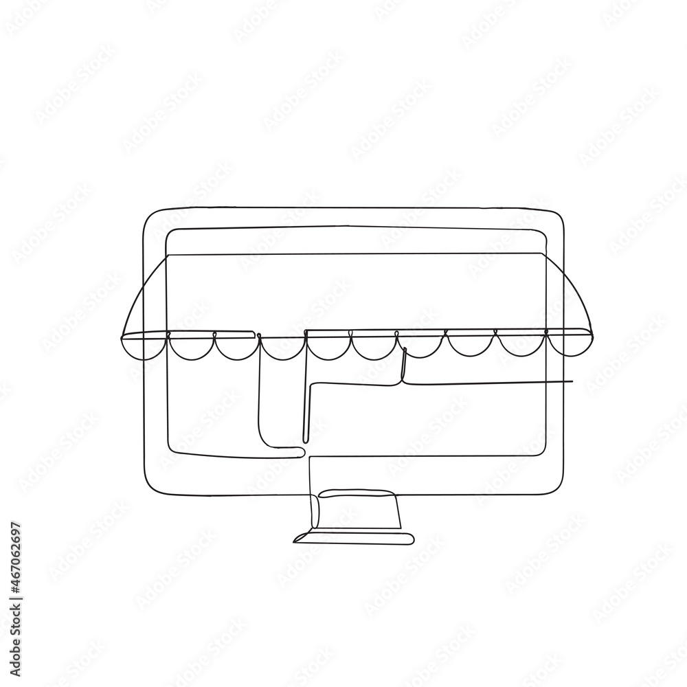 hand drawn laptop and store symbol for online store illustration in ...