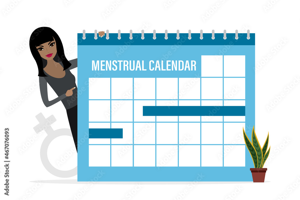 Calendar with marked menstrual periods. Critical days schedule. Cute ...