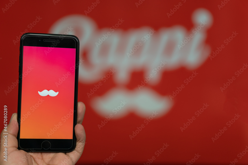 Rappi logo on the phone with the logo at the bottom, Rappi App. Stock ...