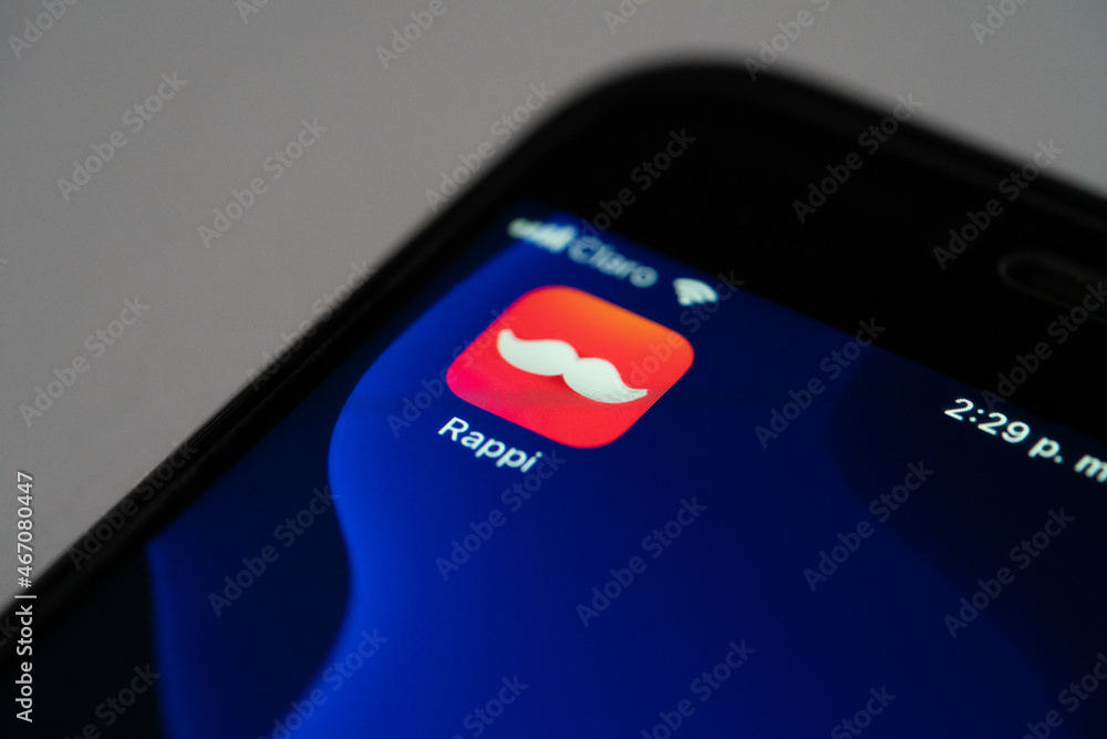 Rappi logo on the phone with the logo at the bottom, Rappi App. Stock ...