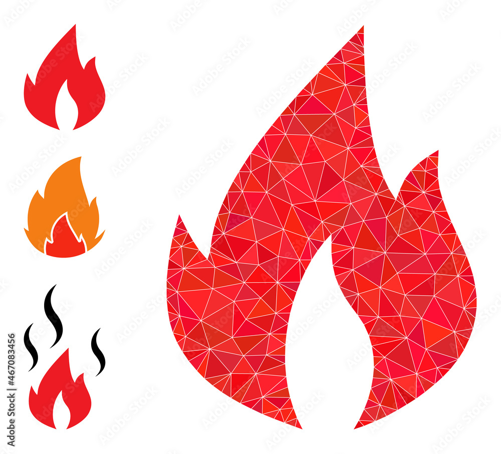 Low-poly fire flame icon, and other icons. Polygonal fire flame vector ...