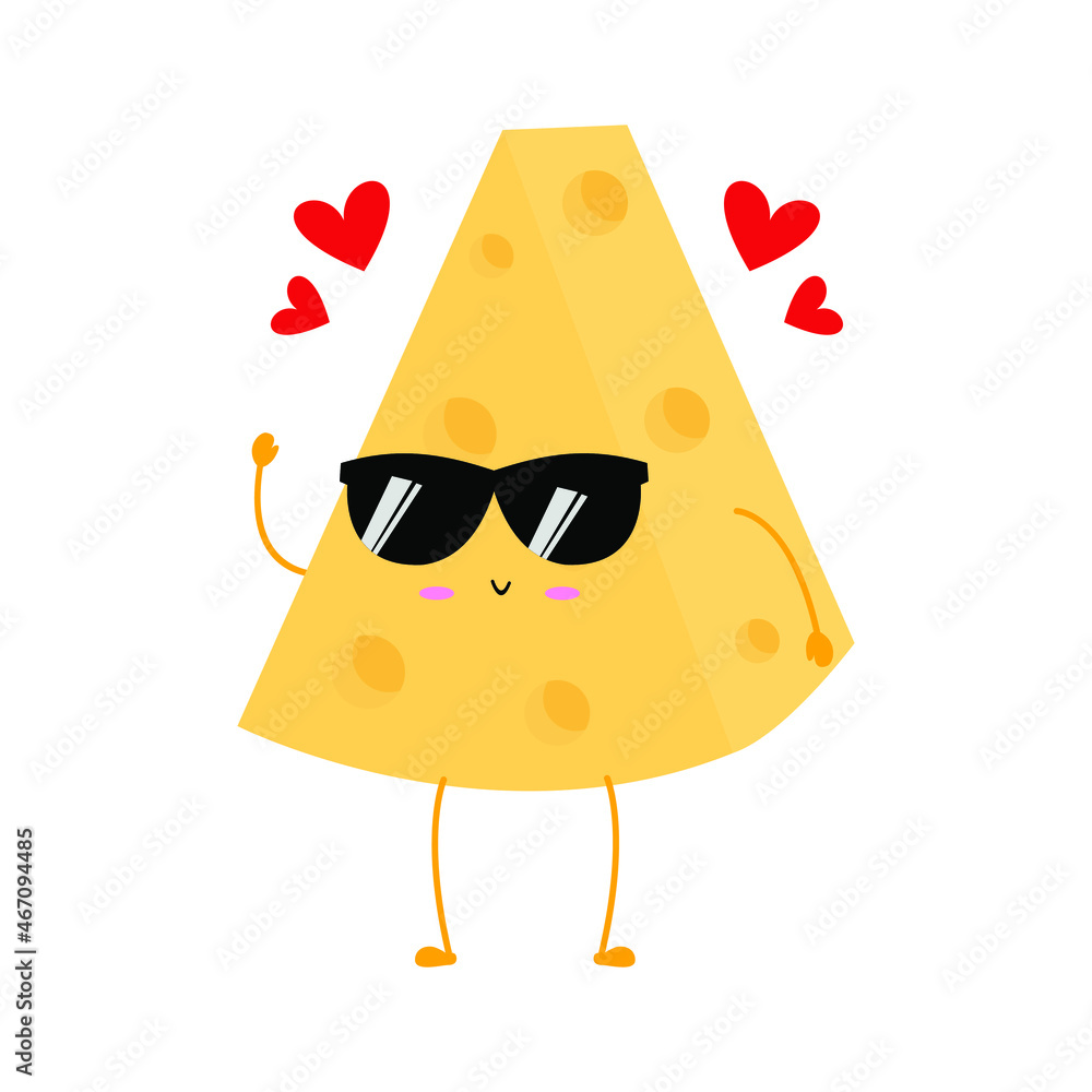 Kawaii cartoon of triangular cheese slice. Character of cute sliced ...