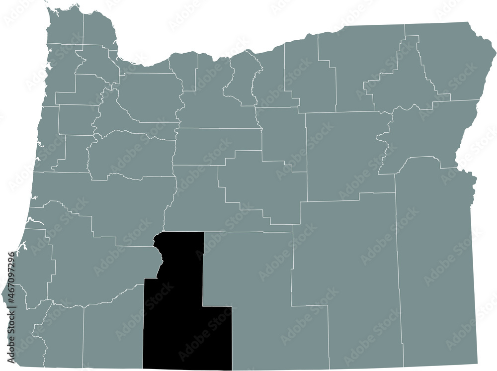 Black highlighted location map of the Klamath County inside gray ...