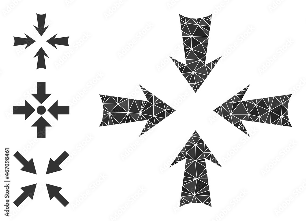 Low-poly reduce arrows icon, and other icons. Polygonal reduce arrows ...