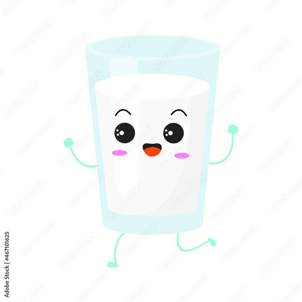 Kawaii cartoon of a glass of milk. Character of cute milk in the glass ...