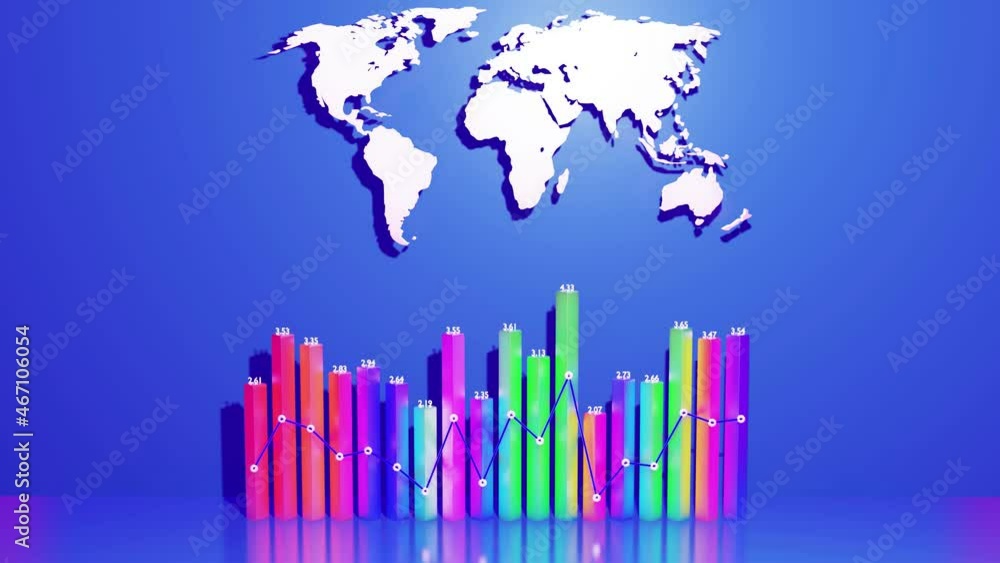 abstract beautiful multicolor columns form graph and with the world map ...